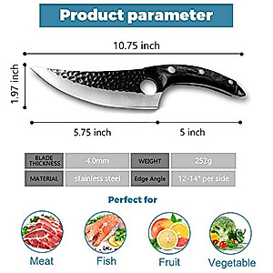 Huusk Viking Knives, Butcher Knife Black Forged Boning Knives with Sheath Japanese Fillet Meat Cleaver Knives Full Tang Japan knives Chef Knife for Kitchen, Camping, BBQ