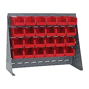 Quantum Storage Systems QBR-2721-220-24RD Ultra Bin Complete Bench Rack Package with 24 Ultra Bins, 27" x 8" x 21", Red
