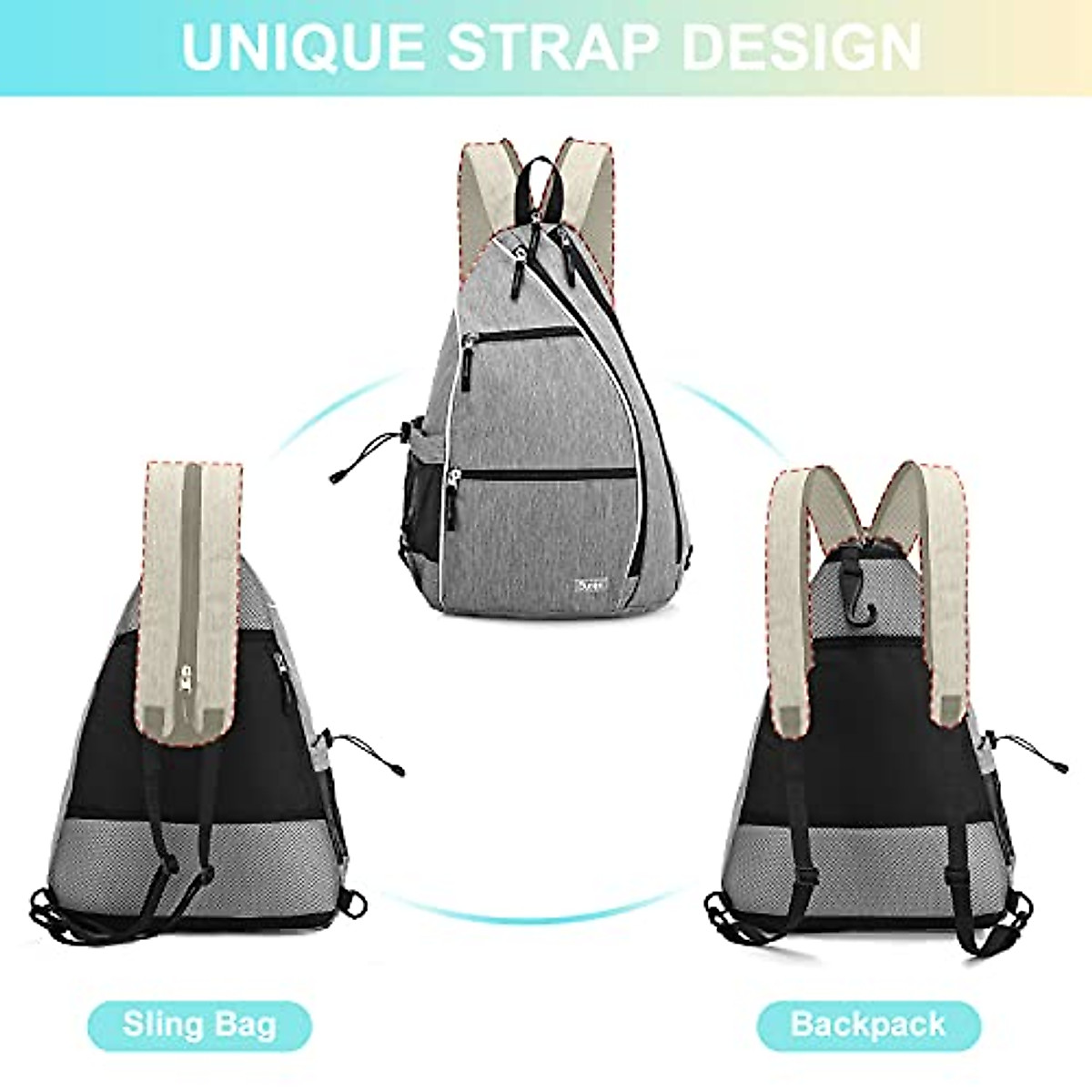 Sucipi Pickleball Bag Pickleball Backpack for Women Men Tennis Bag Tennis Backpack Reversible Pickleball Paddle bag Tennis Rackets Bags for Ladies Gray