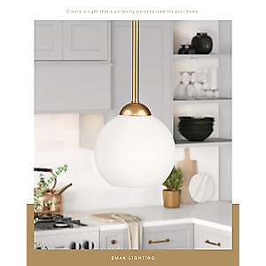 Emak 7 Inch Globe Pendant Lights, Modern Gold Pendant Light Fixtures, 1 Light Hanging Lights with Milk Glass Shade for Kitchen Island, Bathroom, Dining Room, Bedroom, PL119-GD-ML