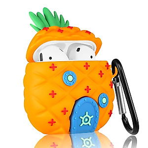 Besoar for AirPods 2&1 Case Cartoon Cute Kawaii Silicone Cases for Apple AirPod Air Pods 1/2 Design Cover Cool Unique Fashion Fun Funny Soft Coves for Girls Girly Boys(Pineapple House)