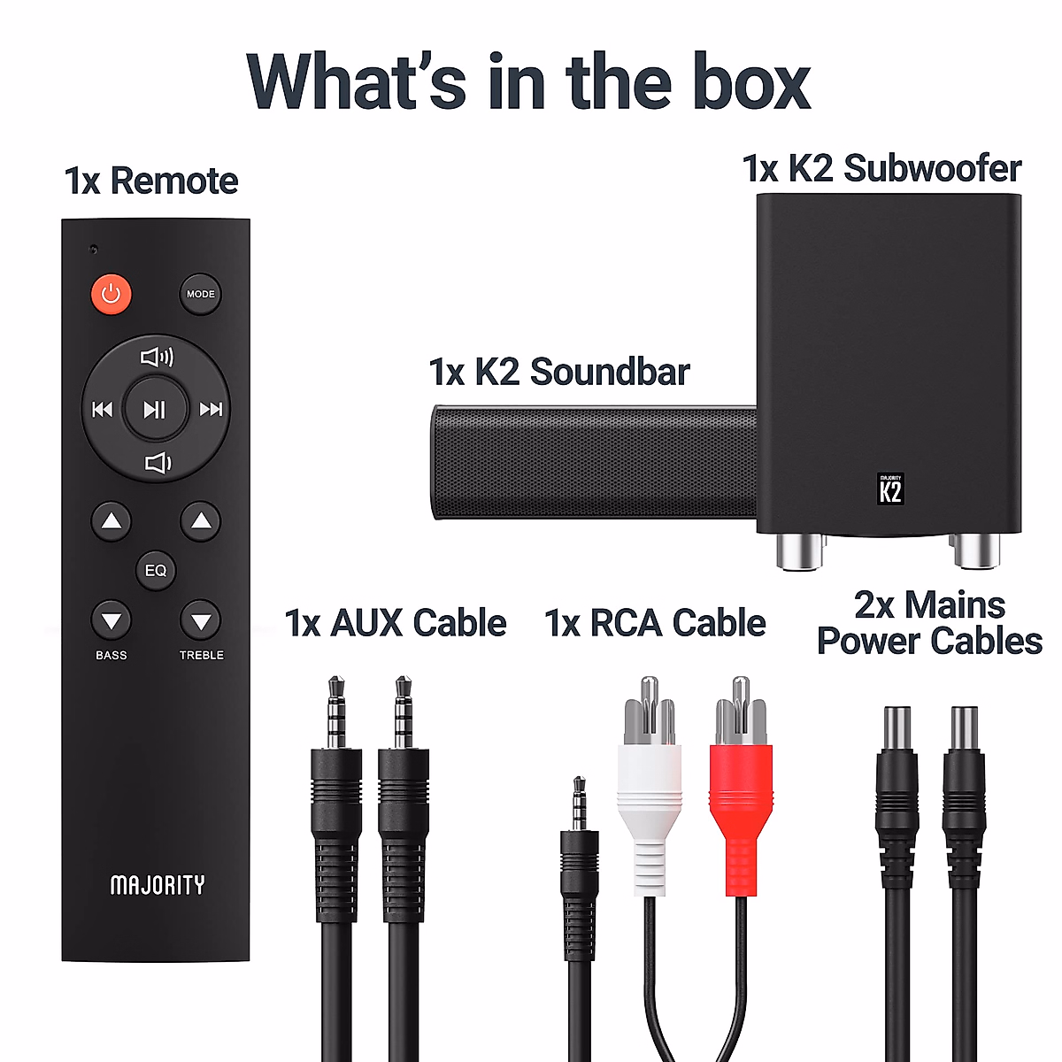 Majority K2 Sound Bar with Subwoofer | 150W Powerful Stereo 2.1 Channel Sound Bar for TV | Home Theatre 3D Surround Sound I HDMI ARC, Bluetooth, Optical & RCA Connection I USB & AUX Playback | Black