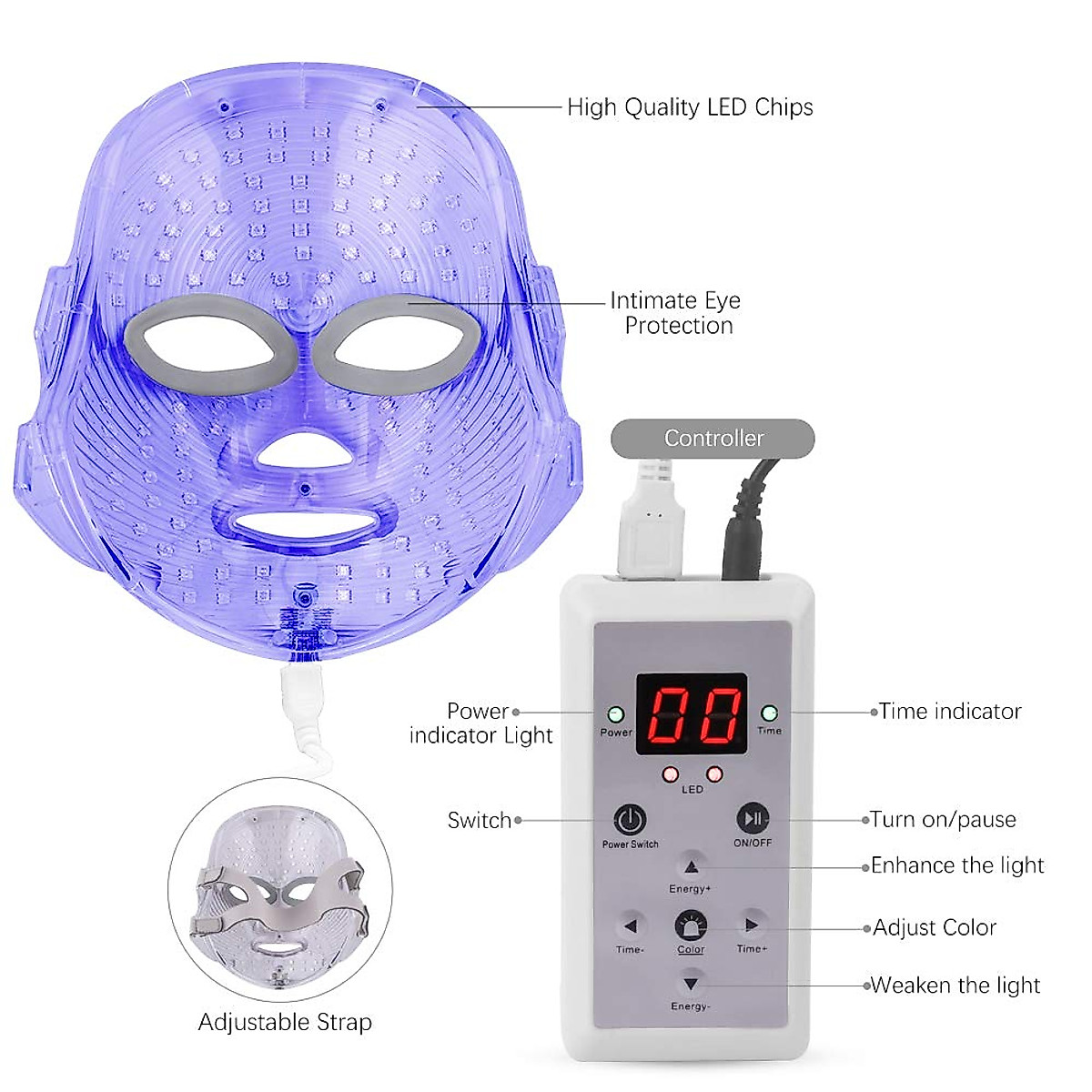 Meifuly Light Therapy Face Mask, 7 Colors L E D Facial Face Mâsk