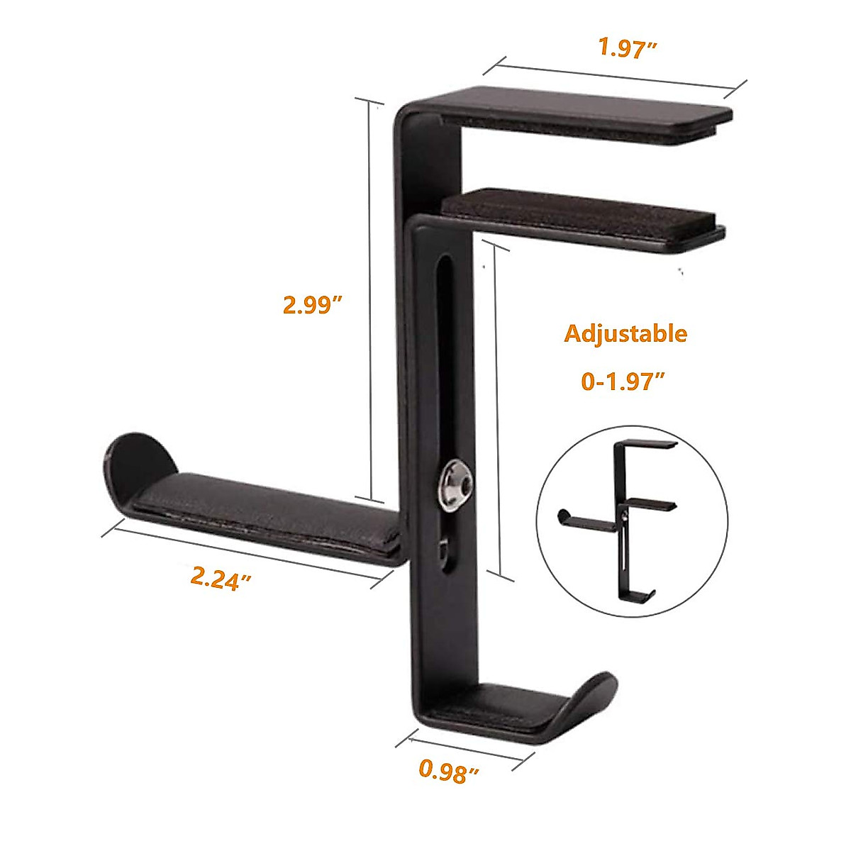 N / A Headphone Stand Headset Hanger Hook Mount Bracket, Adjustable Desk Gaming Headphone Holder, PC Gaming Headset Display, Universal Mic Cable Keys Clamp Hook Compatible with Tables, Book Shelfs