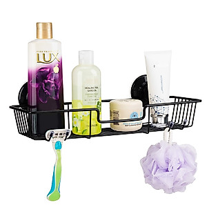 iPEGTOP Strong Suction Cup Shower Caddy Bath Shelf Storage, Combo Organizer Basket for Shampoo, Conditioner, Soap, Razor Bathroom Accessories - Rustproof Stainless Steel, Black