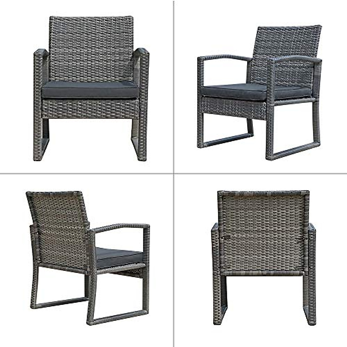 Patiorama 3 Pieces Outdoor Patio Furniture Set, Outdoor Wicker Conversation Set, Patio Rattan Chair Set, Modern Bistro Set with Coffee Table, Garden Balcony Backyard Poolside (Dark Grey)