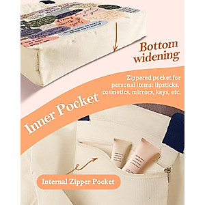 Miss Adola Aesthetic Heavy Canvas Tote Bag with Pocket for Women, Chic Bible Quote Collages Design Casual Sturdy Christian Cloth Cotton Gusseted Totes Bag with Pattern for Vacation, Shopping, Gym