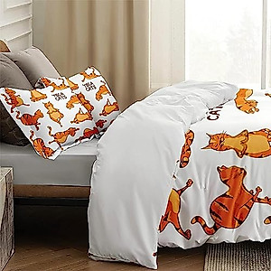 Duvet Cover King Size, Funny Red Cat Animal Bedding Set with Zipper Closure for Kids and Adults, Exercise Gym Fitness Comforter Cover with 2 Pillow Shams for Bedroom Bed Decor