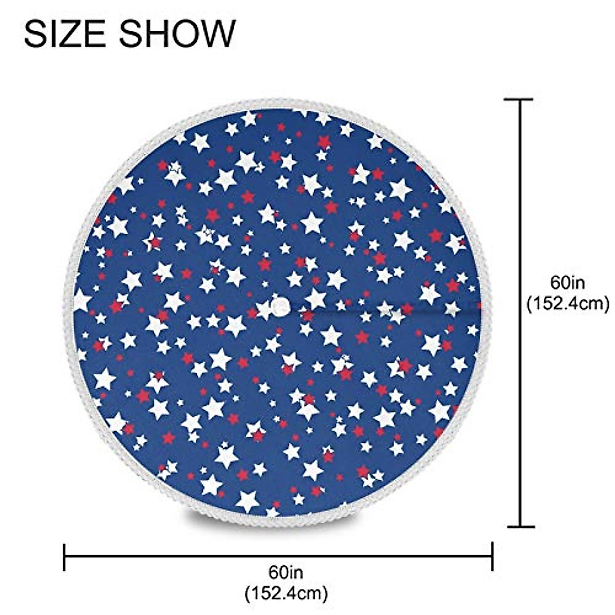 Xigua Patriotic Star Round Tablecloth 60" Waterproof Spillproof Polyester Fabric Table Cover with Zipper Umbrella Hole for Outdoor Patio Garden Dining Party