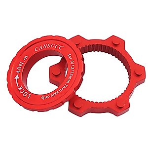 Saipe Aluminum Alloy Bicycle Centerlock Adapter 6-Bolt Disc Brake Rotor Adapter Center Lock Adapter with Lock Ring Hub Spacer Bicycle Accessories for Mountain/Road Bike 9/12/15mm hub axles (Red)