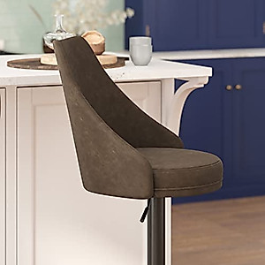 Flash Furniture Chrishelle Set of 2 Commercial Adjustable Height Bar Stools - Brown LeatherSoft Tufted Upholstery - Pedestal Base - Integrated Footring