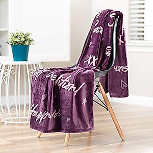 Chanasya Friends Forever Gift Throw Blanket - Super Soft Plush Fleece Laugh Hug Smile Joy Comfort Love Memories Best Friend Forever Gift Throw- for Women Men (50x65 Inches) - Aubergine Blanket