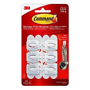 Command Mini Light Clips, Damage Free Hanging Light Clips with Adhesive Strips, No Tools Mini Wall Hooks for Hanging Decorations in Living Spaces, Six White Wall Hooks and Eight Command Strips