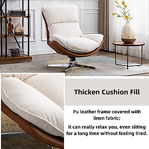 LukeAlon Linen Swivel Lounge Chair, Upholstered High Back Accent Chair with Metal Base Comfy Recliner Chair Modern Single Sofa Chair for Living Room Office, Beige