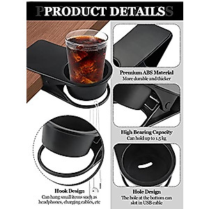 2PCS Drinking Cup Holder Clip, Kalolary Desk Bottle Cup Stand DIY Glass Clamp Storage Saucer Clip Water Coffee Mug Holder Saucer Clip Design for Home & Office, Black