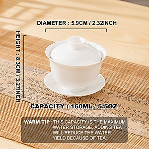 Aroplor China Kung Fu Gaiwan Teacup Traditional White Porcelain Tea Bowl Saucer Set for Brew Kung Fu Tea Porcelain Gift 5.5oz Jingdezhen Drinking Ware