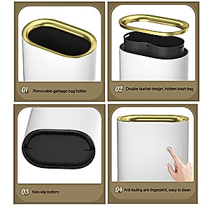 1.6 Gallon Oval Stainless Steel Small Trash Can Wastebasket, Garbage Container Bin Open Top Wastebasket for Bathroom, Kitchen, Office, Hotel, Home (Black)