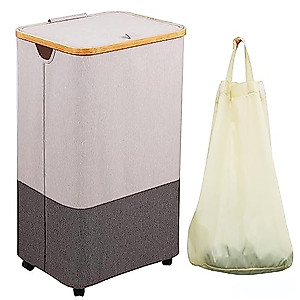 105L Laundry Basket with Wheels – Foldable Laundry basket with Bamboo Handles, Grey Dirty Clothes Hamper with wheels for Bathroom, Bedroom, Room, Closet, Hampers for Laundry, Toys, Clothing