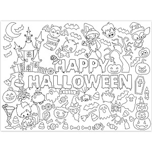 WorldBazaar 3PCS Halloween Coloring Posters Kids Halloween Coloring Tablecloth Banner Halloween Crafts for Kids Halloween Party Supplies
