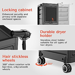 TASALON Premium Lockable Salon Trolley Cart with Wheels and 6 Drawers & 2 Bucket, Versatile Salon Cart for Hair Stylist, Salon Rolling Cart for Extra Storage, Multi-use Cart for Salon, Tattoo, Barber