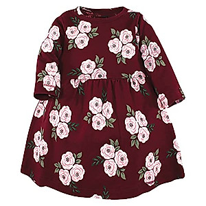 Hudson Baby Infant and Toddler Girl Cotton Dresses, Burgundy Floral, 18-24 Months