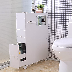 DYRABREST Bathroom Storage Cabinet 3-Tier Toilet Side Cabinet Free Standing Toilet Paper Holder Narrow Corner Floor Cabinet Vertical Dresser Storage Tower with Drawers for Small Space