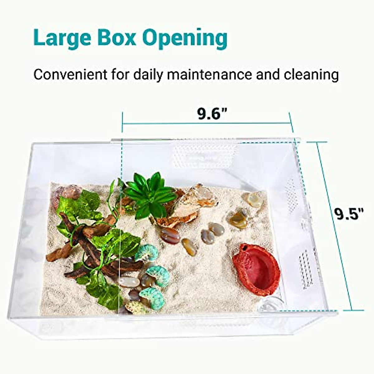 Reptile Terrarium Tank,Tarantula Enclosure 15’’x10’’x6’’ INKPET Acrylic Medium Feeding Tarantula Habitat Box for Hermit Crab,Leopard Gecko,Snake,Frog and Chameleon Cage(No Assembly Required)