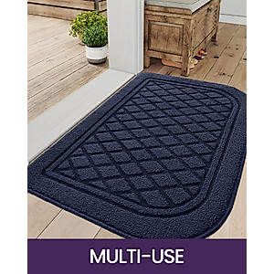 DEXI Kitchen Rug Floor Mat Half Circle Throw Rugs Washable for Sink Corner Indoor Standing Carpet 19.5"x31.5" Blue