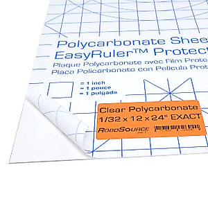 Polycarbonate Clear Plastic Sheet 12" X 24" X 0.030" (1/32") Exact with EasyRuler Film, Shatter Resistant, Easy to Cut, Bend, Mold Than Plexiglass. Window Panel, Industrial, Hobby, Home, DIY, Crafts