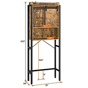 Yaheetech Over The Toilet Storage Cabinet with Sliding Door, Bathroom Oragnizer Shelf Over Toilet, Stable Freestanding Space Saving Toilet Stands with Adjustable Shelves for Bathroom, Rustic Brown