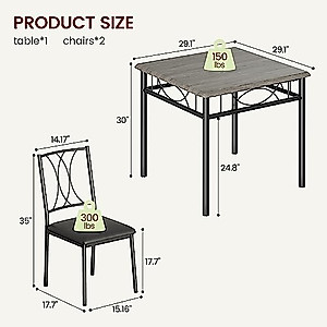 Amyove Dining Set for 2 Square Kitchen Table and Chairs, Rustic Grey