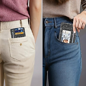 HOTCOOL Card Holder Wallet Front Pocket Minimalist Travel Cute Funny Thin Leather With RFID Blocking Small Credit Card Holder Wallet for Men & Women Girls Organizer Gifts, Glitter Black