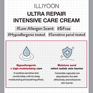 Illiyoon Ultra Repair Intensive Care Cream - Moisturizing Lotion for Face and Body, Enhancing Moisture Barrier, Moisturizer for Dry and Sensitive Skin, 6.76 Fl Oz (200ml)