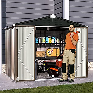UDPATIO Outdoor Storage Shed 8x6 FT, Metal Garden Shed for Bike, Garbage Can, Tool, Lawnmower, Outside Sheds & Outdoor Storage Galvanized Steel with Lockable Door for Backyard, Patio, Lawn, Brown