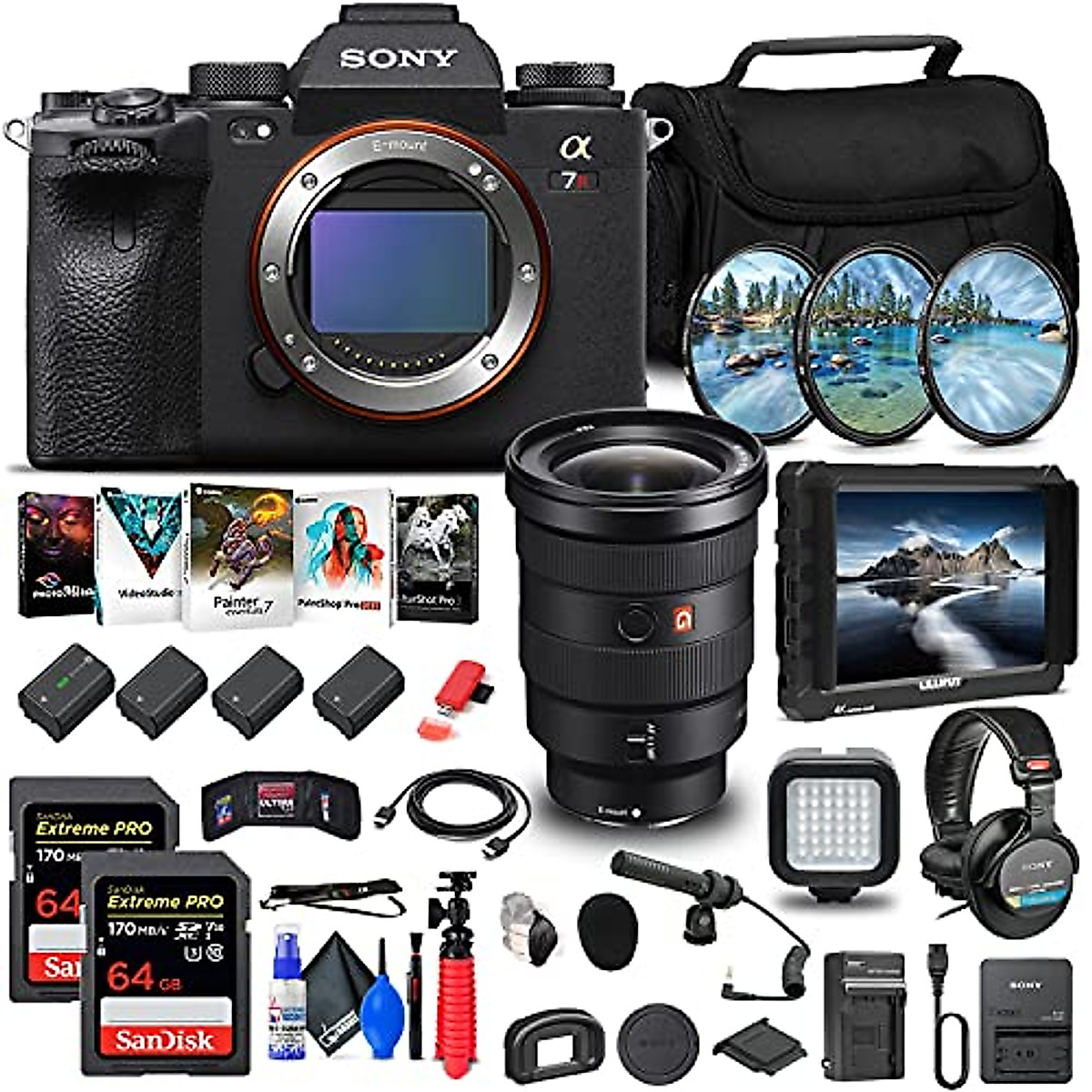 Sony Alpha a7R IIIA Mirrorless Digital Camera (Body Only) (ILCE7RM3A/B) + Sony FE 16-35mm Lens + 4K Monitor + Pro Headphones + Pro Mic + 2 x 64GB Memory Card + Corel Software + Case + More (Renewed)
