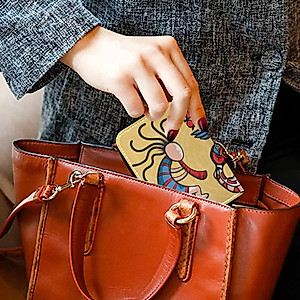 Native American kokopelli Grey Credit Card Coin wallet, RFID Blocking Compact Women Leather Card Holder, Key Change Organizer, Zipper Purse Clutch Pouch Pocket