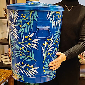 HOZUSO Hand Painted Metal Trash Can with Lid Recycling Canister Storage Organization Decorative Garbage Can Waste Bin for Kitchen Living Room Home Patio Yard Home Decor 10 Gallons
