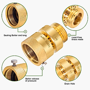 PK1390 Replacement Self Draining Vacuum Breaker,1-1/16" Fine Thread Female to 3/4" GHT Thread Male Hose Bib Backflow Preventer Lead-Free Brass