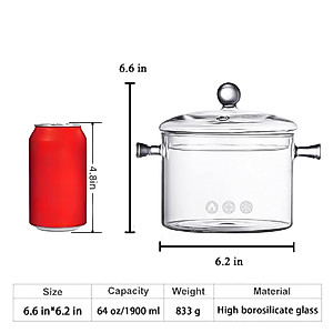 1.9 L/ 67 Fl Oz Clear Glass Pots for Cooking with Lids Saucepan with Cover Simmer Pot Milk Pot Heat-Resistant Glass Stovetop Pot And Pan with Lid, Soup, Milk, Baby Food