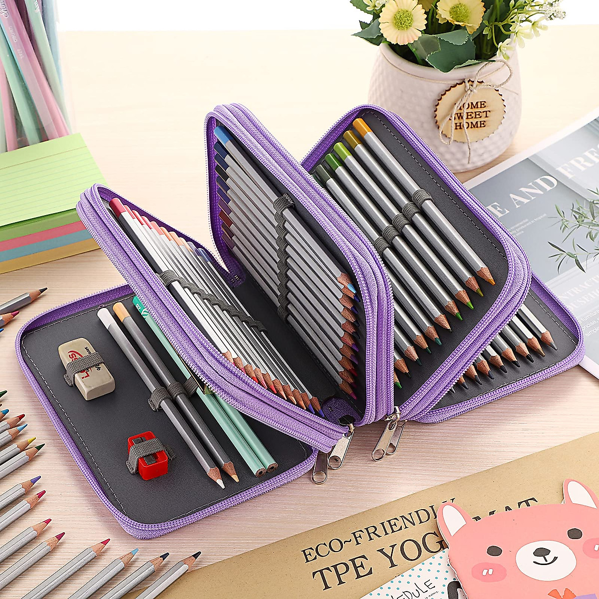 BTSKY® Handy Wearable Oxford Colored Pencil Case 72 Slots Pencil Organizer (Purple)