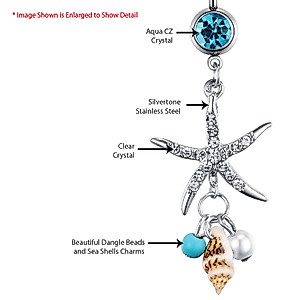 BodyJ4You 5PC Belly Button Rings Anchor Seashell Nautical Value Pack 14G Dangle Stainless Surgical Steel Barbell CZ Multicolor Crystal Girl Women Teen Gift Jewelry
