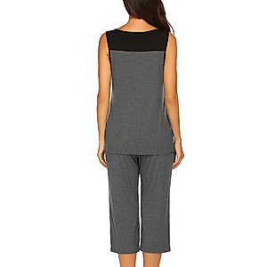 Ekouaer Capri Pajama Sets for Women 2 Piece Soft Cute Pjs Round Neck Sleeveless Lounge Set for Summer Sleepwear Dark Grey M