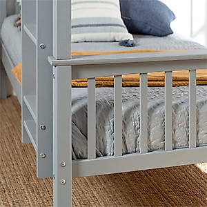 Walker Edison Resende Mission Style Solid Wood Twin over Twin Bunk Bed, Twin over Twin, Grey
