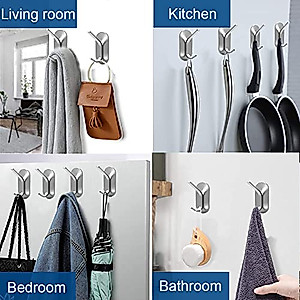 Adhesive Hooks Stick On Hooks - Stainless Steel Waterproof Wall Hangers Heavy Duty Hooks for Hanging Coat/Hat/Towel/Robe/Bathroom Hooks/4 Packs