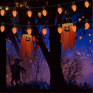 Romasaty 25Pack C9 Orange Light Bulbs, C9 Orange Halloween Replacement Bulbs for Indoor Outdoor Halloween String Lights (E17/C9 Candelabra Base Sockets), 7W