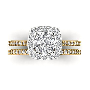 1.58ct Round Cut Clear Simulated Diamond 14k 2 tone Gold Halo Solitaire W/Accents Wedding Engagement Bridal Ring Set Sz 3.5