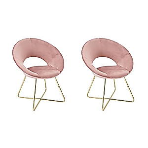 CangLong Modern Velvet Accent Upholstered Make-up Stool Home Office Guest Reception Dining Leisure Lounge Chairs with Golden Legs Set of 2, Pink 1