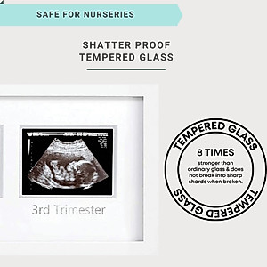 BabySquad Trimester Ultrasound and Sonogram Progression Photo Frame, EXTRA LARGE SIZE, Shatter Resistant Tempered Glass,16.5 x 6.5 INCHES, Bonus Matte Insert, Sawtooth Hanger + Kickstand Stand
