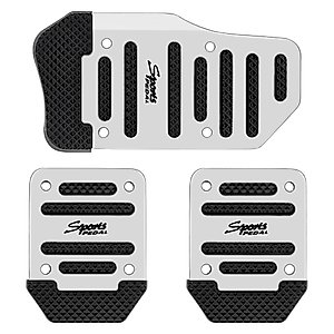 Aokdom Upgrade Non-Slip Foot Pedal Covers Set for Gas Fuel Petrol Clutch Foot Pedals,Aluminum Car Decor for Car Safety,Universal Car Accessories (Silver)