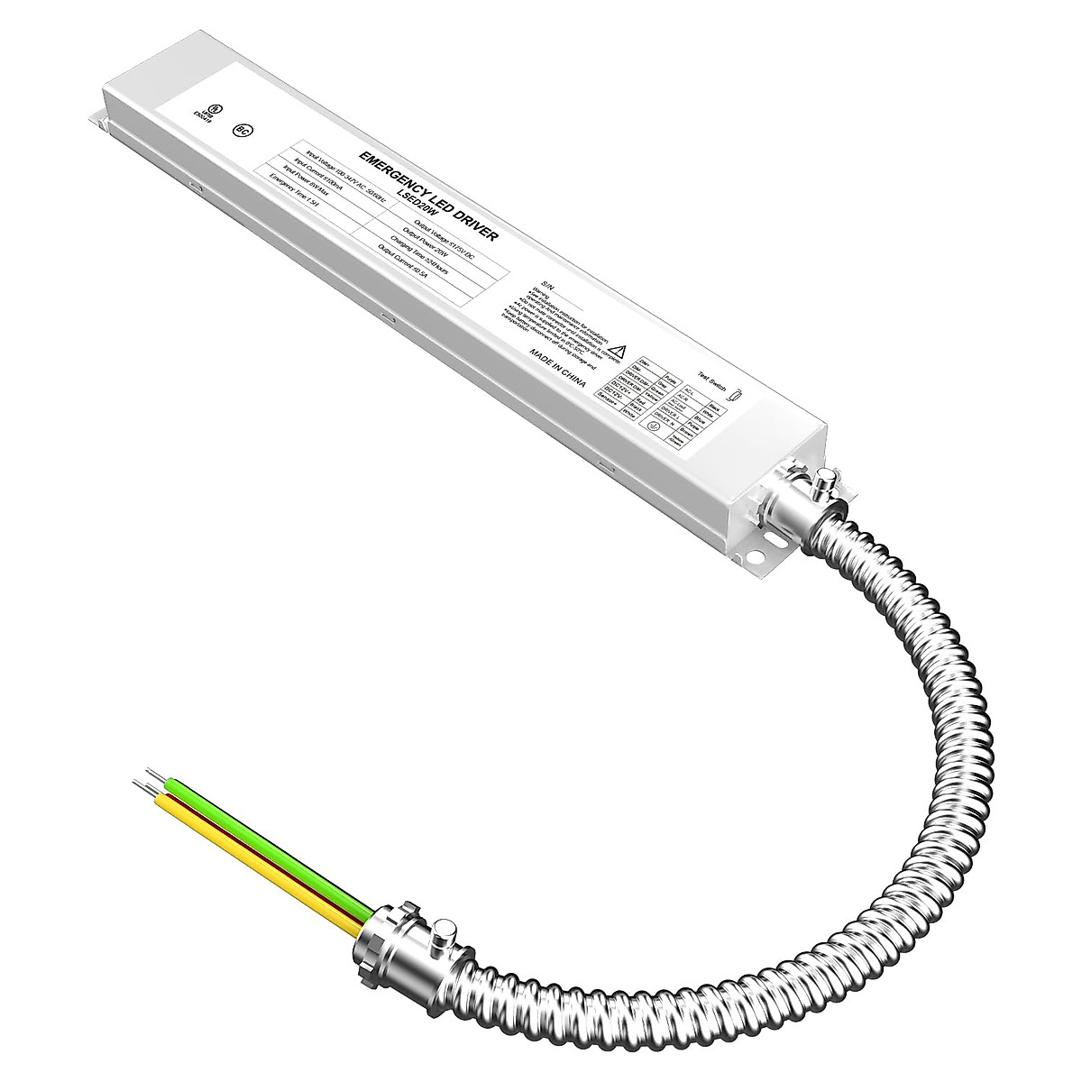 OSTEK 20W LED Emergency Driver 100-247V AC, 175V DC Rechargeable Emergency Light Backup Battery, UL Listed, 5-Year Warranty, Emergency Time 90 Min Power Suply for Panel Light, Linear Light (1-Pack)